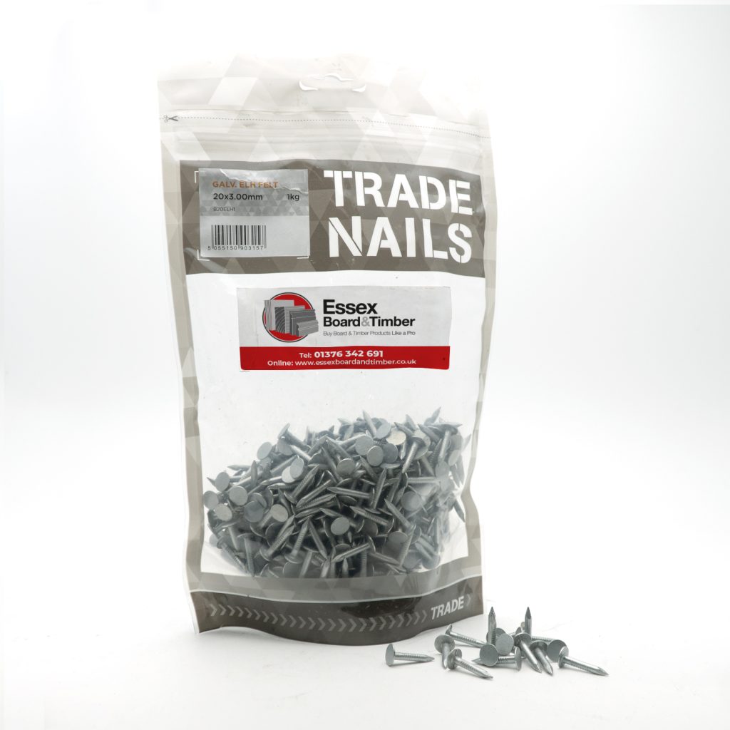 20mm x 3mm Galvanised Felt Nails 1 Kilo - Essex Board & Timber